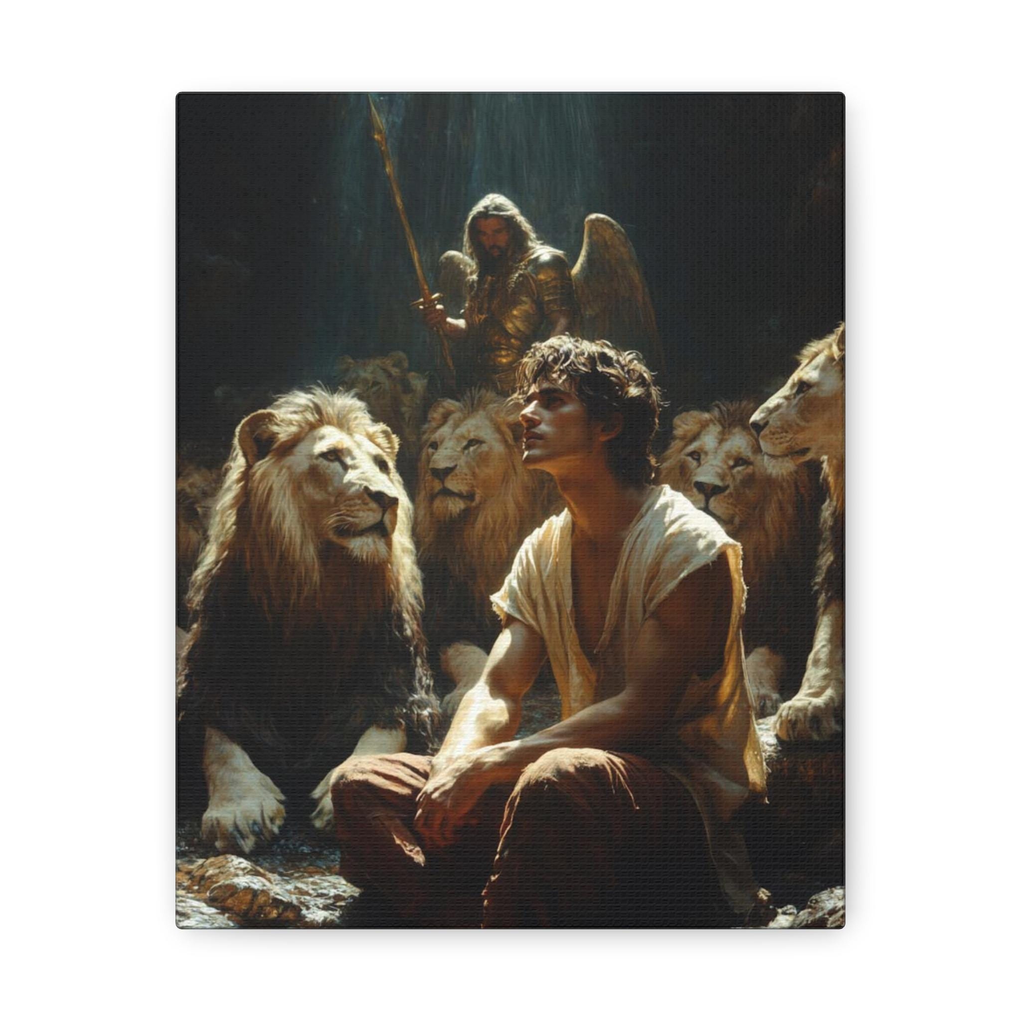 Daniel in the Lion's Den Biblical Art - Angelic Protection With Lions ...