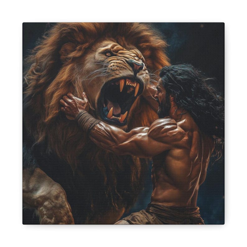 Samson and Lion Biblical Living Room Bedroom Wall Art Decor Christian ...