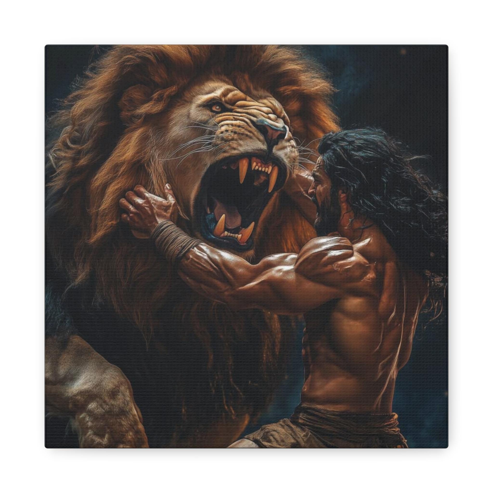 Samson and Lion Biblical Living Room Bedroom Wall Art Decor Christian ...
