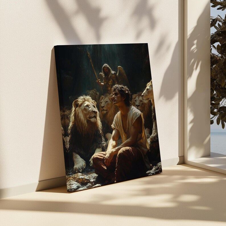 Daniel in the Lion's Den Biblical Art - Angelic Protection With Lions ...