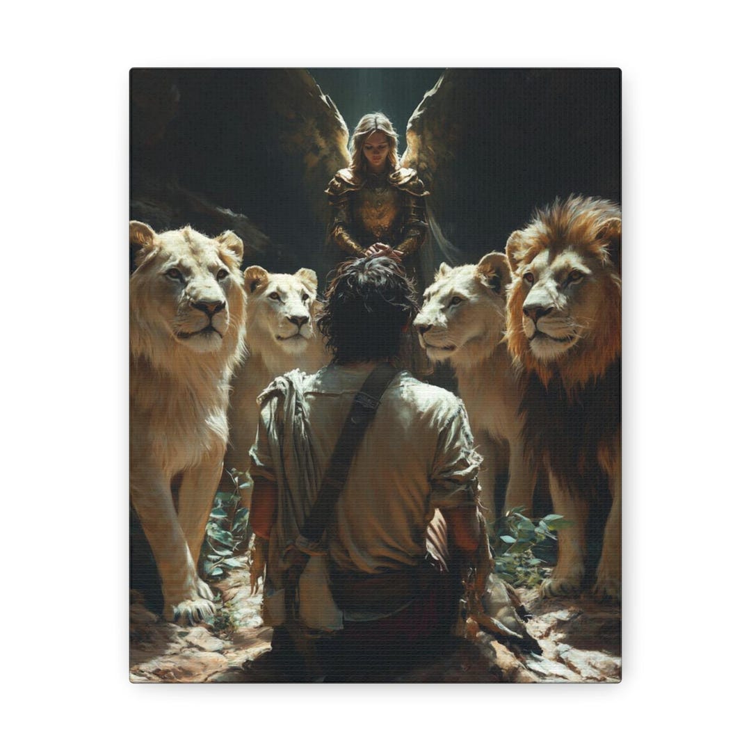 Daniel in the Lion's Den Biblical Art - Angelic Protection With Lions ...