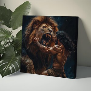Samson and Lion Biblical Living Room Bedroom Wall Art Decor Christian ...
