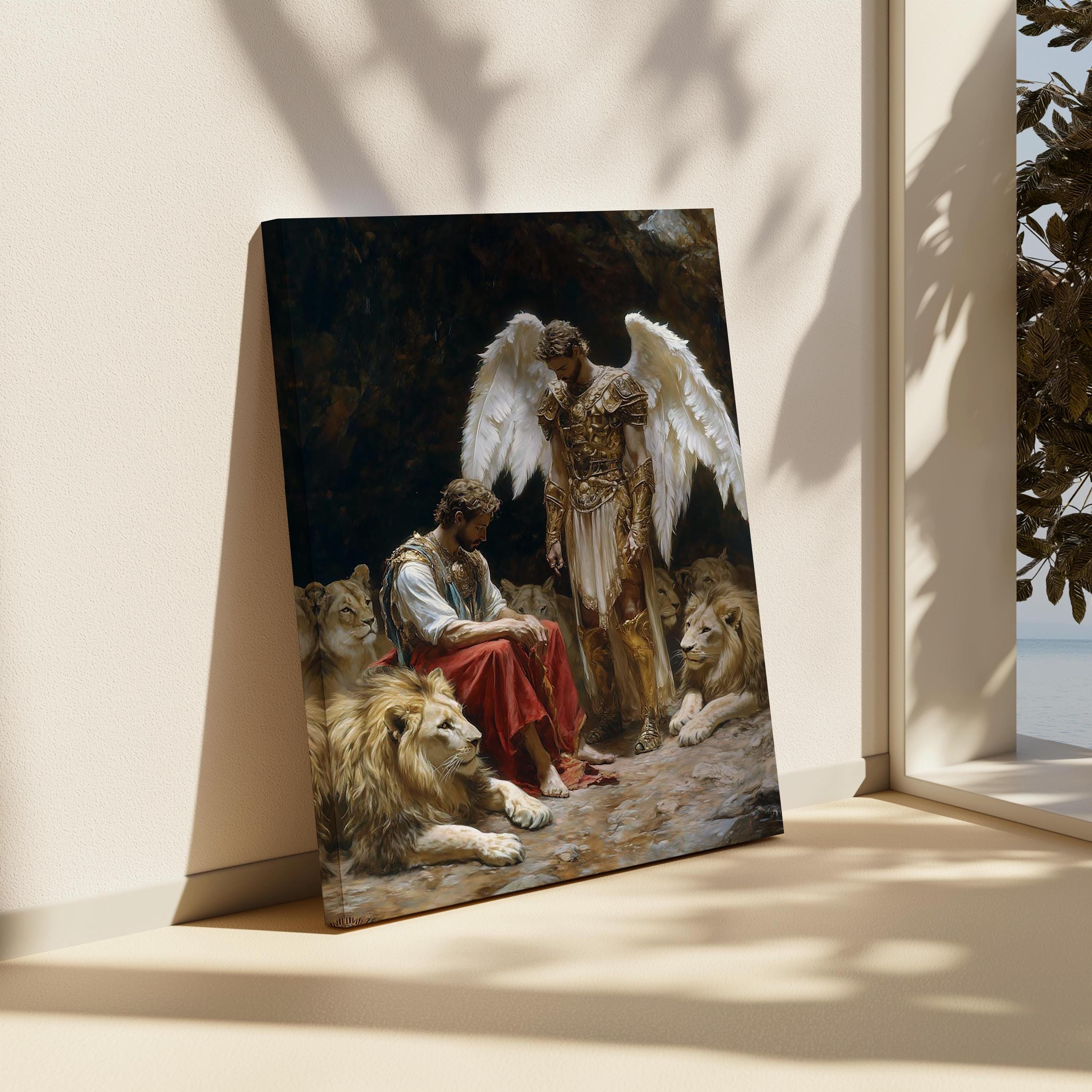 Daniel in the Lion's Den Biblical Art - Angelic Protection With Lions ...