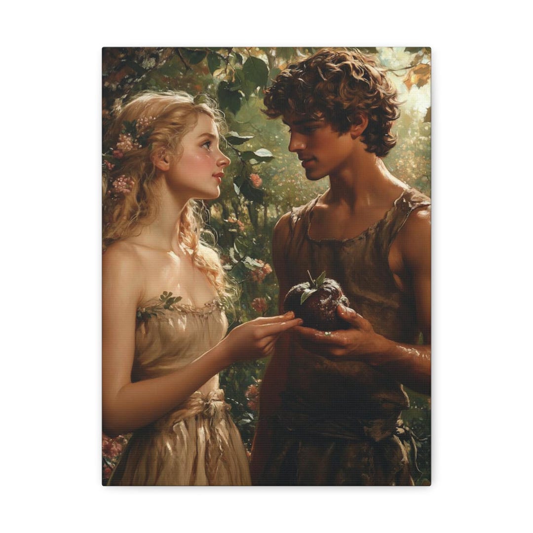 Adam and Eve Art Romantic Couple Painting Biblical Wall Art Fantasy ...