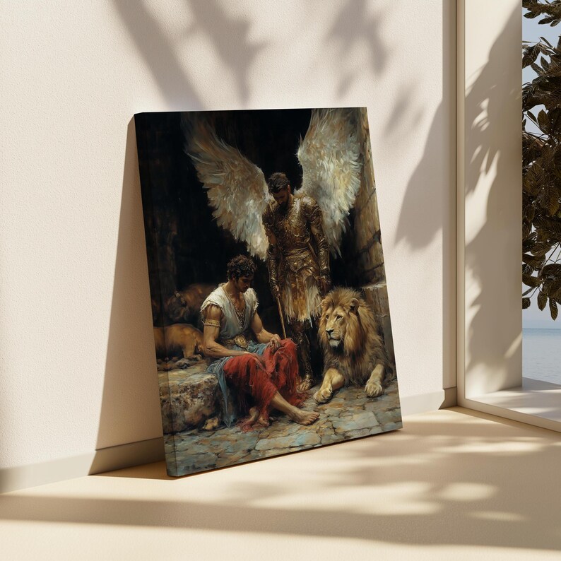 Daniel in the Lion's Den Biblical Art Angelic Protection With Lions ...