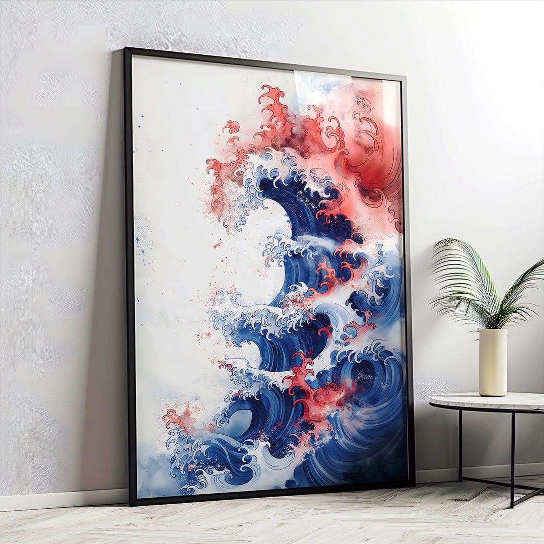 Japanese Tattoo Waves Poster, Artistic Abstract Print, Modern Wall ...