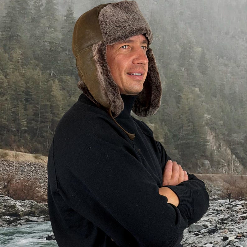 Shearling Sheepskin Leather Trapper Hat: Cold Weather Aviator - Etsy