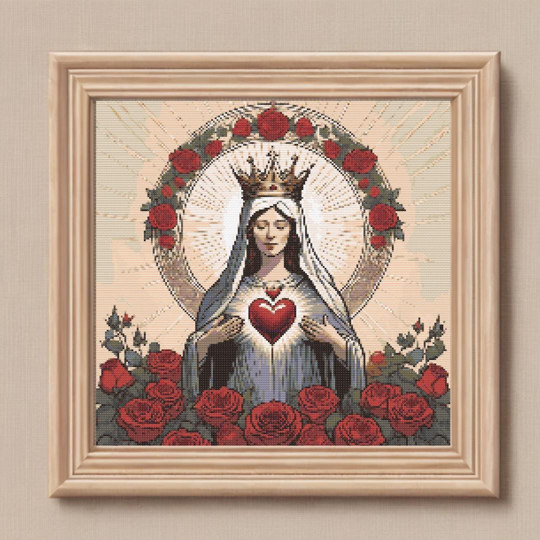 Virgin Mary Cross Stitch-christian Stitch-orthodox Pattern-in Red Roses ...
