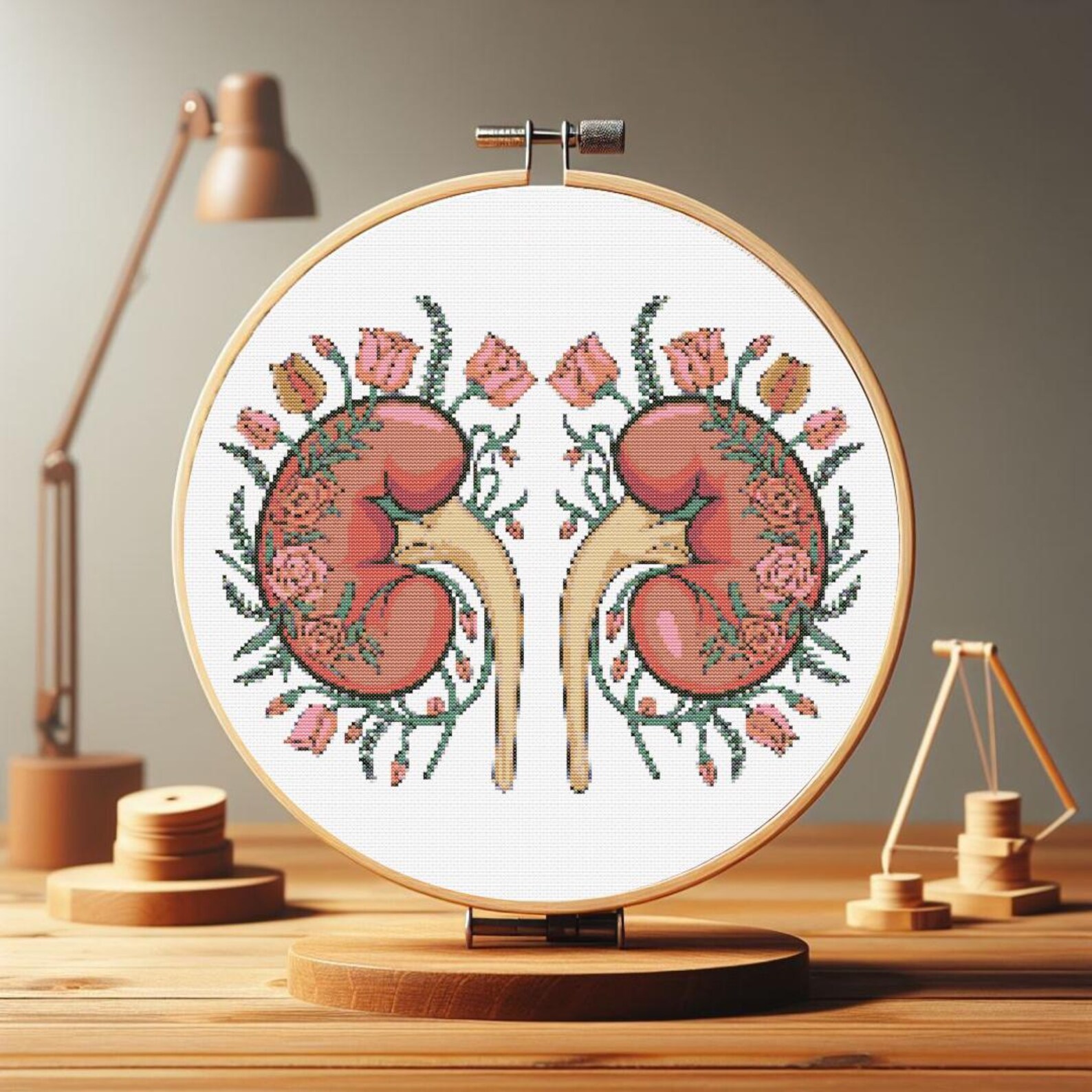 Kidney Cross Stitch Pattern | Floral Kidney Embroidery PDF | Medical ...
