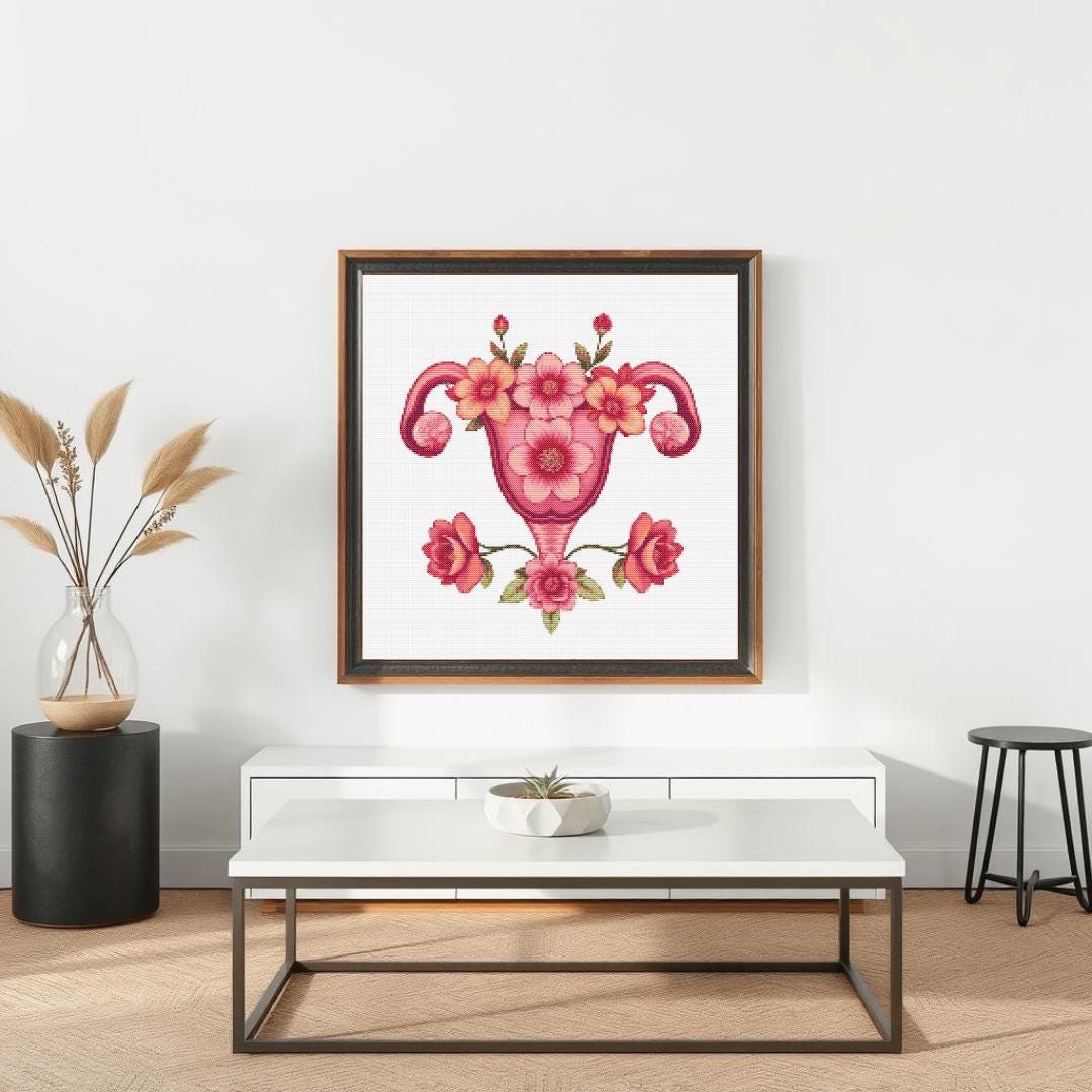 Uterus Cross Stitch Pattern | Floral Female Reproductive System ...