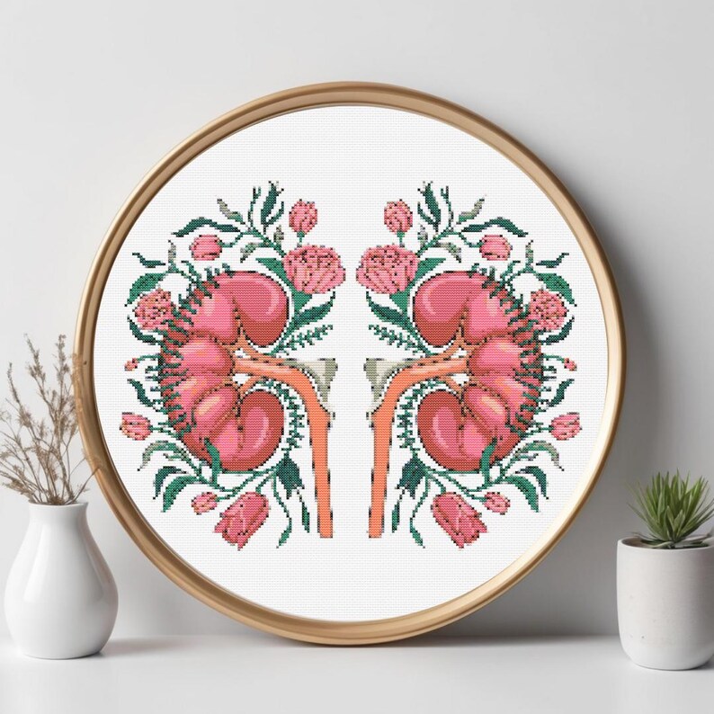 Anatomical Kidney Cross Stitch Pattern - Floral Medical Embroidery PDF ...