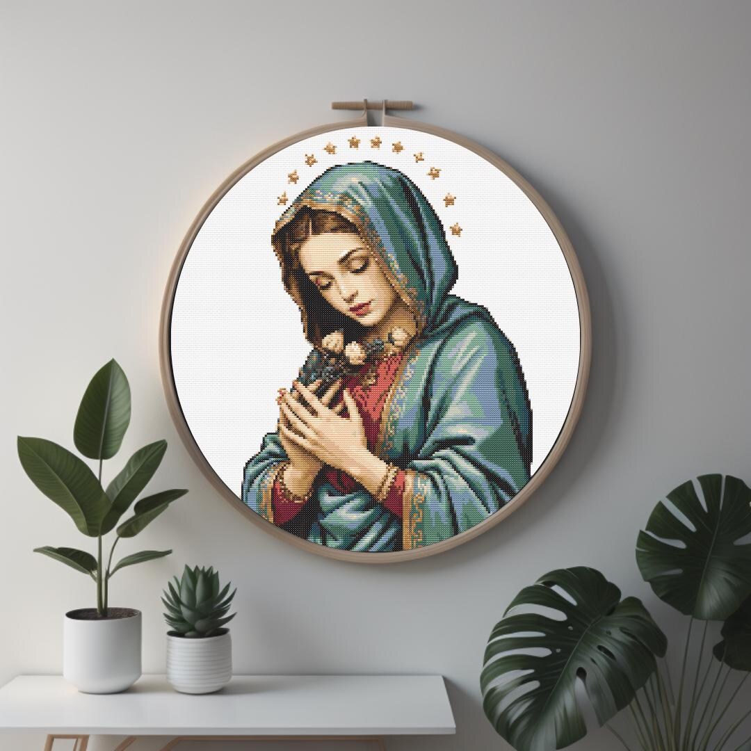 Virgin Mary Cross Stitch Pattern - Floral Religious Embroidery PDF ...