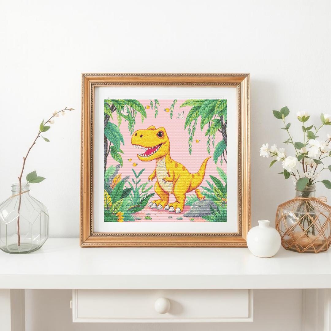 Cute Yellow Dinosaur Cross Stitch Pattern|colorful Jungle Embroidery ...