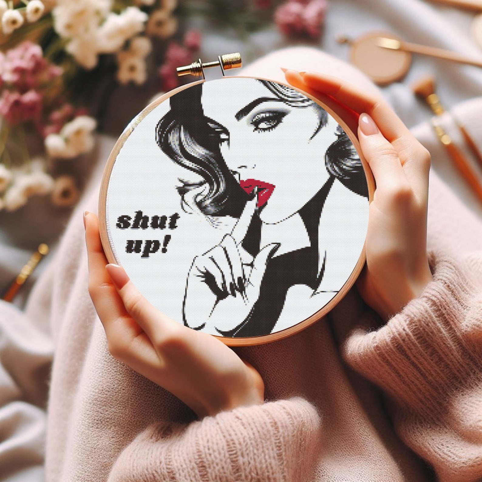 Cross Stitch Model With Shut up Text Suitable for Home and Wall ...