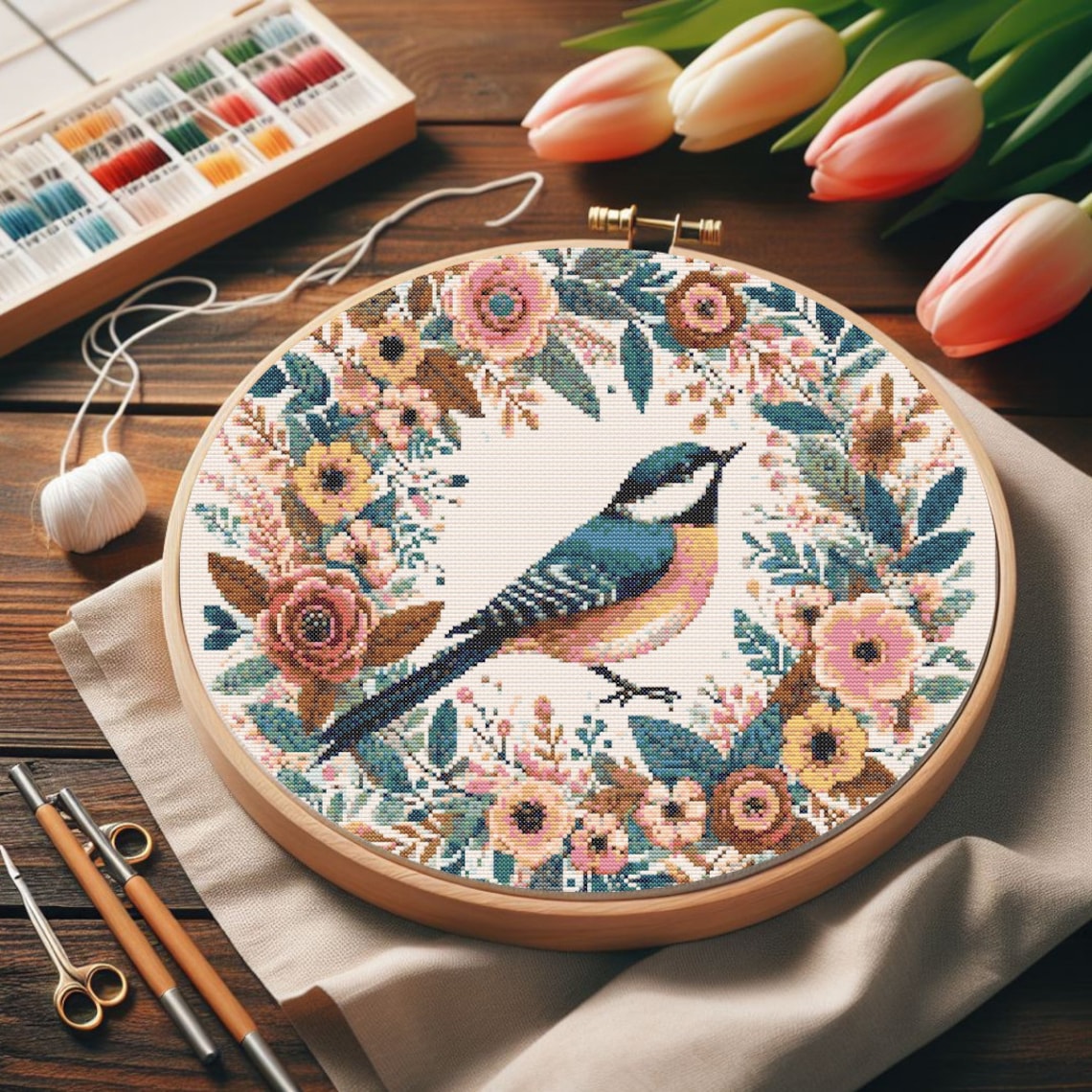 Cross-stitch Models With Flower and Bird Patterns: Colorful ...