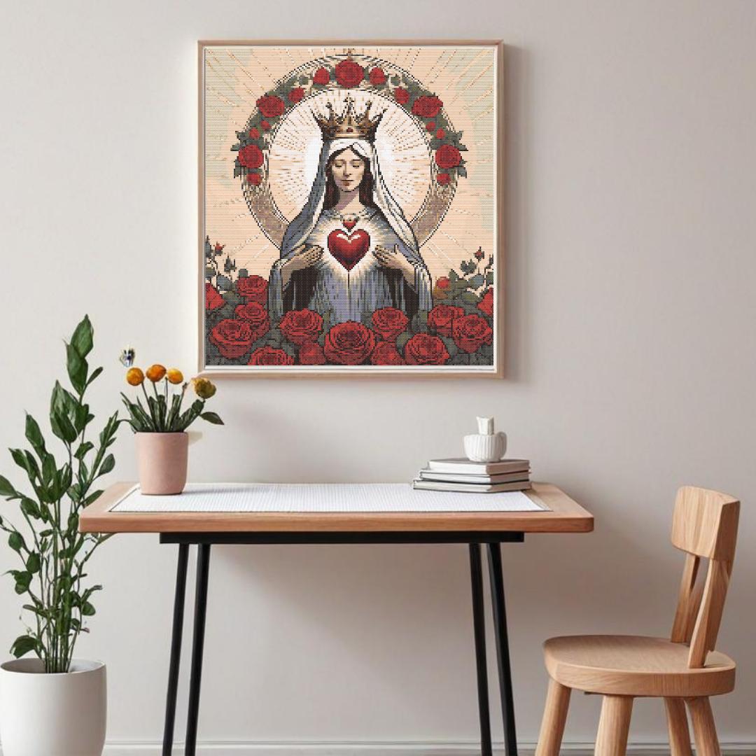 Virgin Mary Cross Stitch-christian Stitch-orthodox Pattern-in Red Roses ...