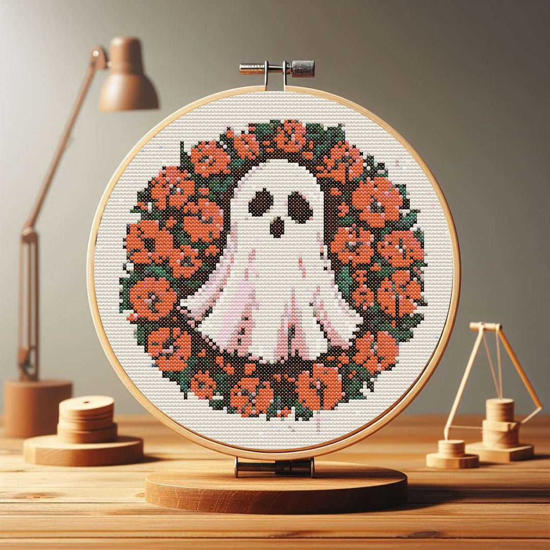 Ghost Cross Stitch Model in Flower Arrangement-ghost Embroidery File ...