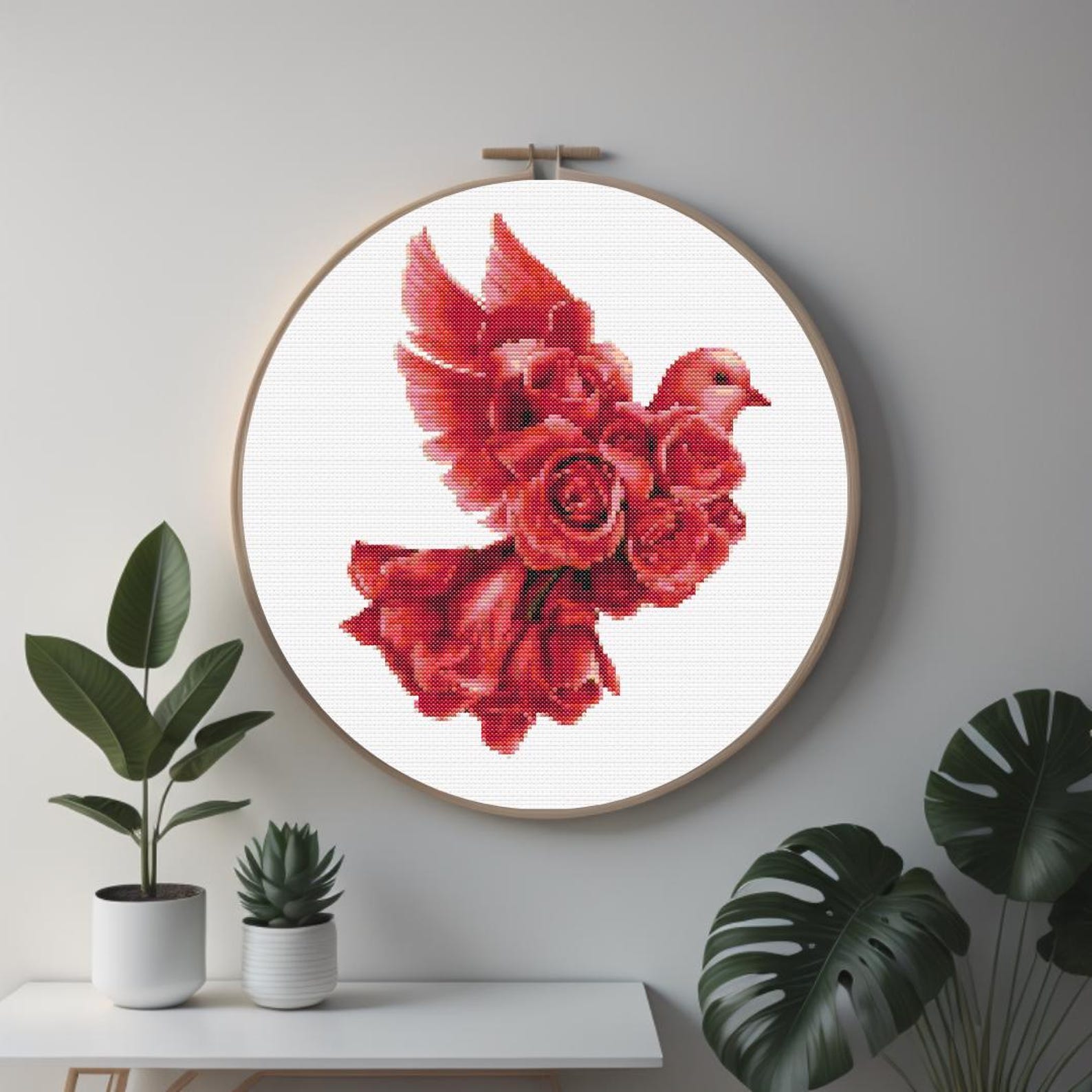 Dove Bird Cross Stitch Model Made of Rose Motif-hand Embroidery-modern ...