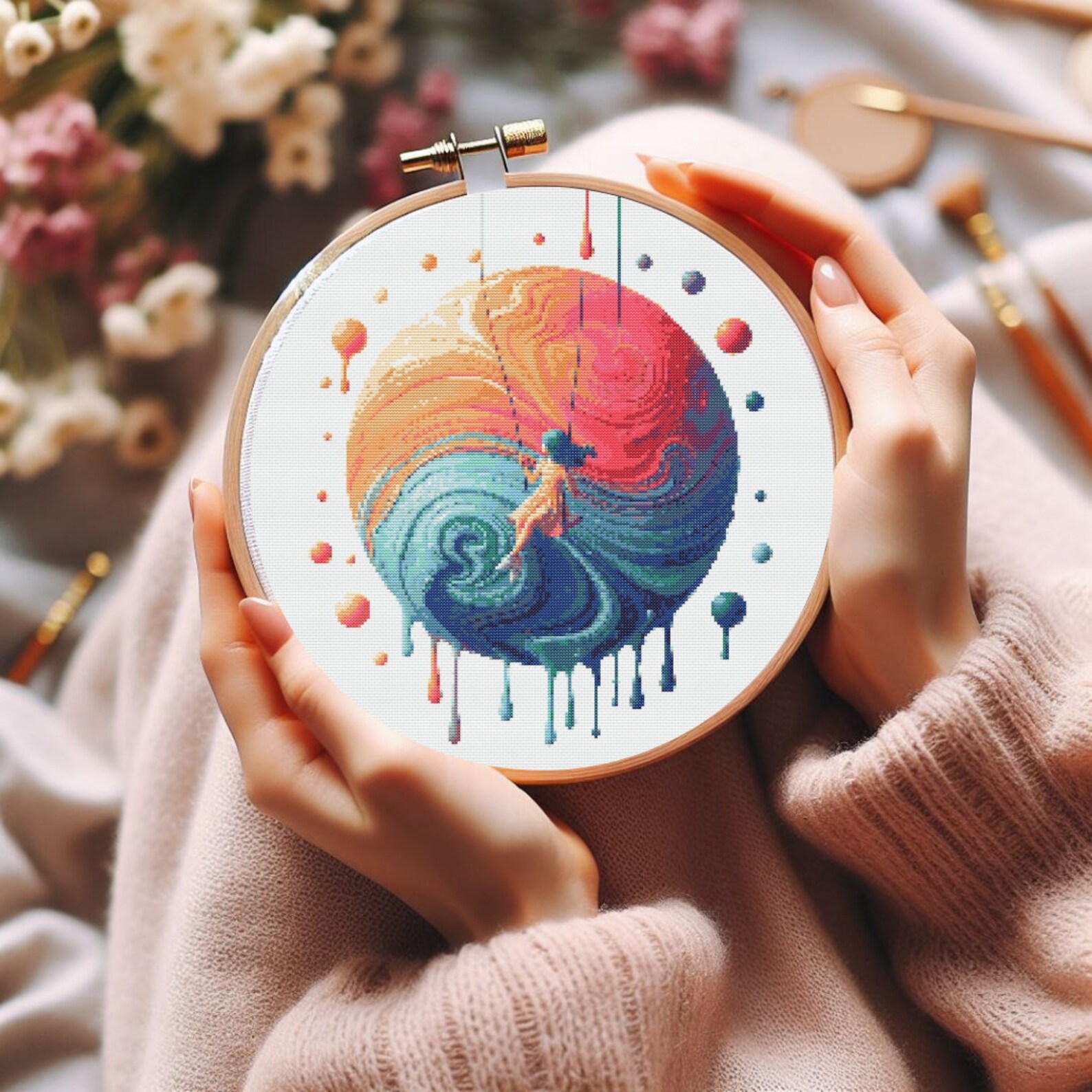 Cross Stitch Pdf File Designed With Abstract Vivid Colors-embroidery ...