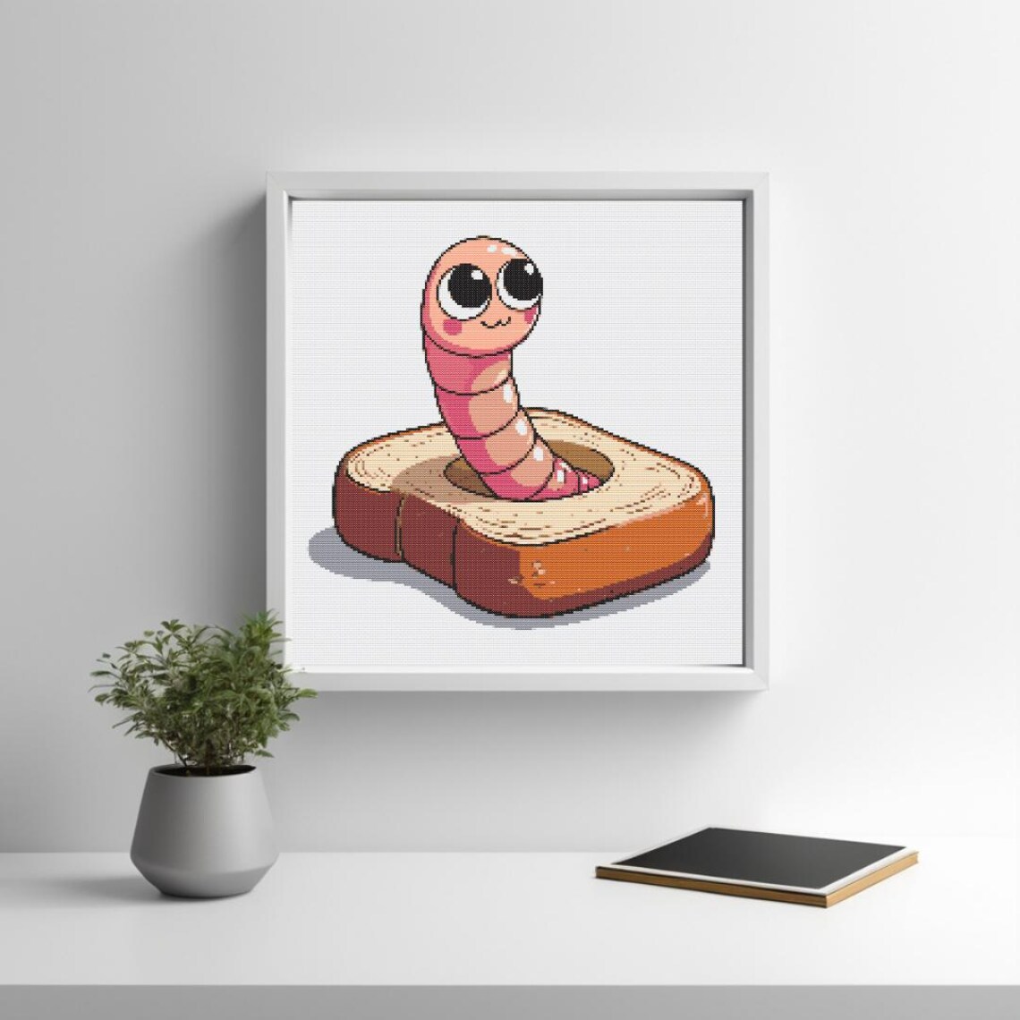 Funny Worm in Bread Cross Stitch Pattern: Kawaii Embroidery (PDF) - Etsy