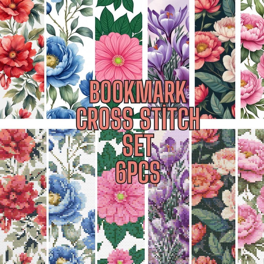 6 Pcs Bookmark Cross Stitch Pattern Pdf-modern Cross Stitch Bookmark ...
