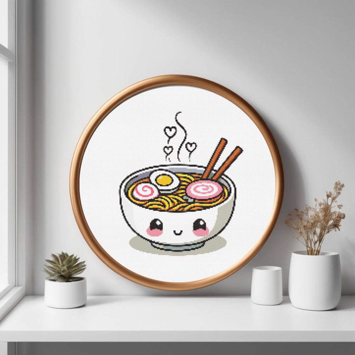 Kawaii Ramen Bowl Cross Stitch Pattern: Smiling Noodles Embroidery (PDF ...