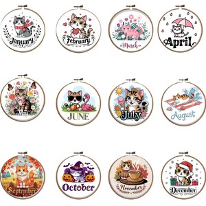 Cute Cats Representing 12 Months Cross Stitch Pattern-cute Cat Pattern ...