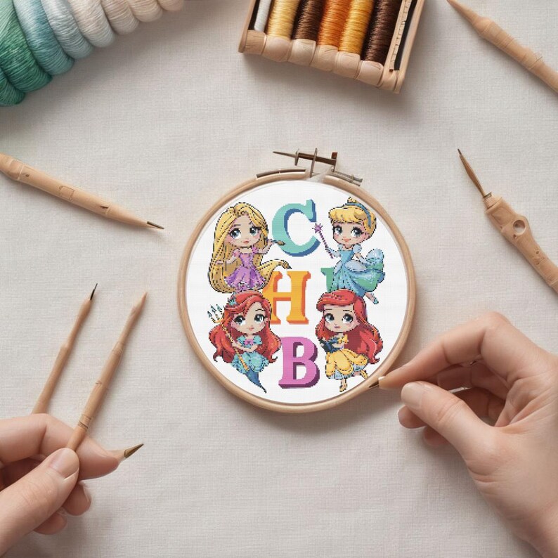 Disney Princess Quartet Cross Stitch-rapunzel, Cinderella, Ariel ...