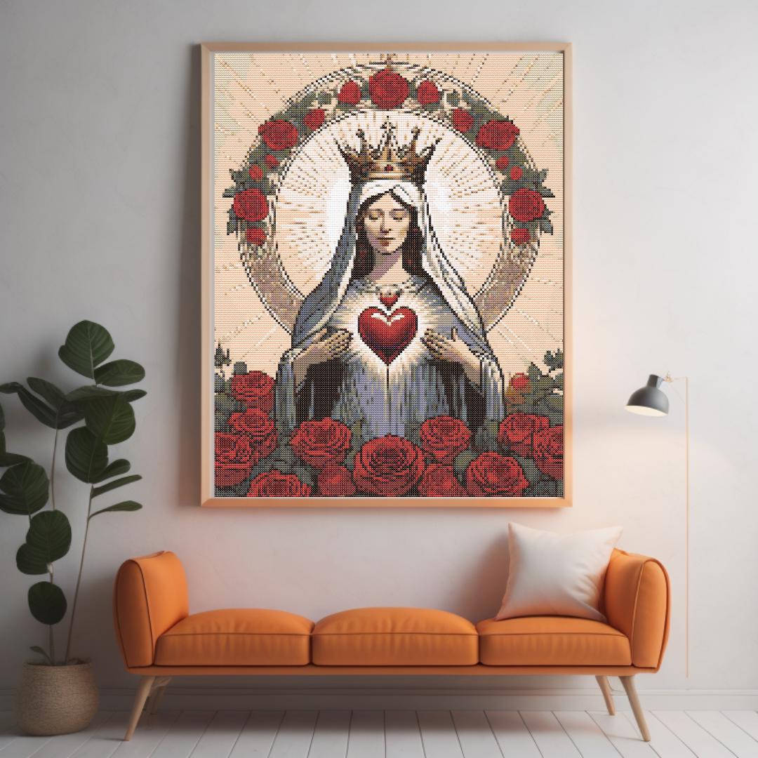 Virgin Mary Cross Stitch-christian Stitch-orthodox Pattern-in Red Roses ...