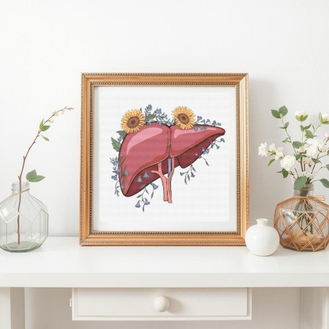 Liver Cross Stitch Pattern | Floral Anatomical Liver Embroidery PDF ...