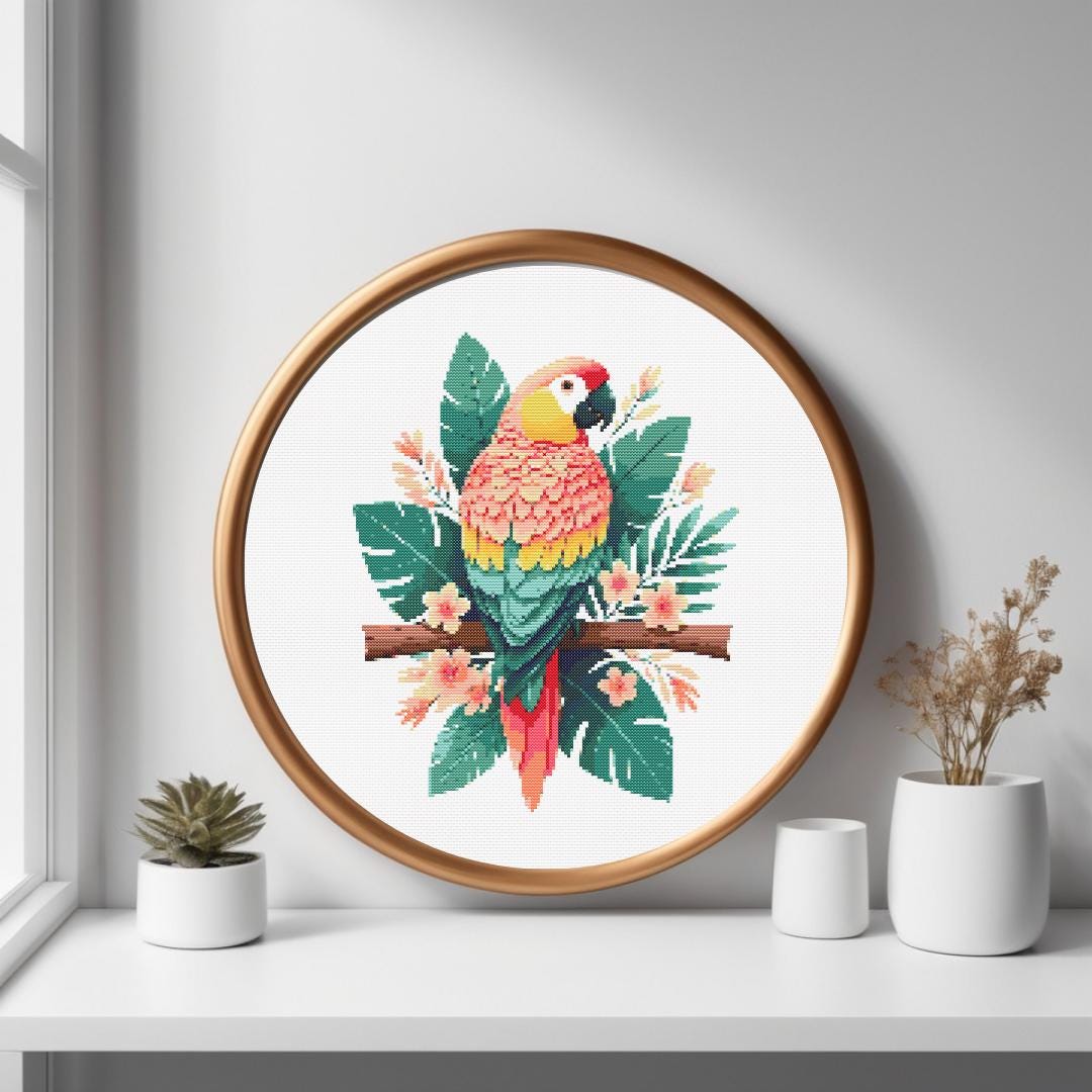 Tropical Parrot Cross Stitch Pattern: Exotic Bird Embroidery (PDF ...