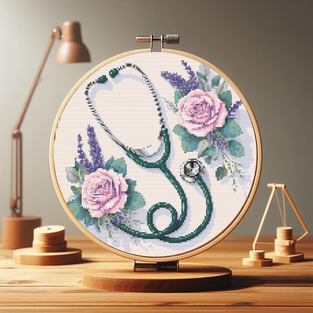 Stethoscope With Flowers Cross Stitch Pattern: Unique Gift for Doctors ...