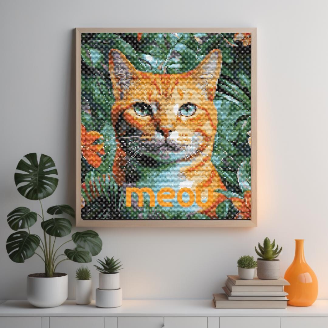 Orange Cat Modern Needlework Pattern With Greenery Background-hoop Art ...