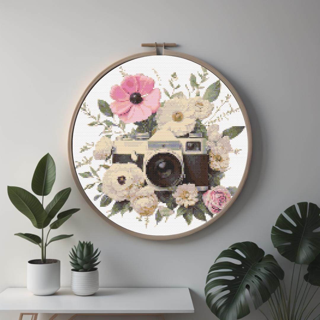 Vintage Camera Cross Stitch Pattern-flower Cross Stitch Model-hoop Art ...