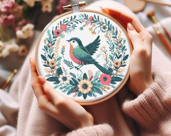 Cross-stitch Models With Flower and Bird Patterns: Colorful ...