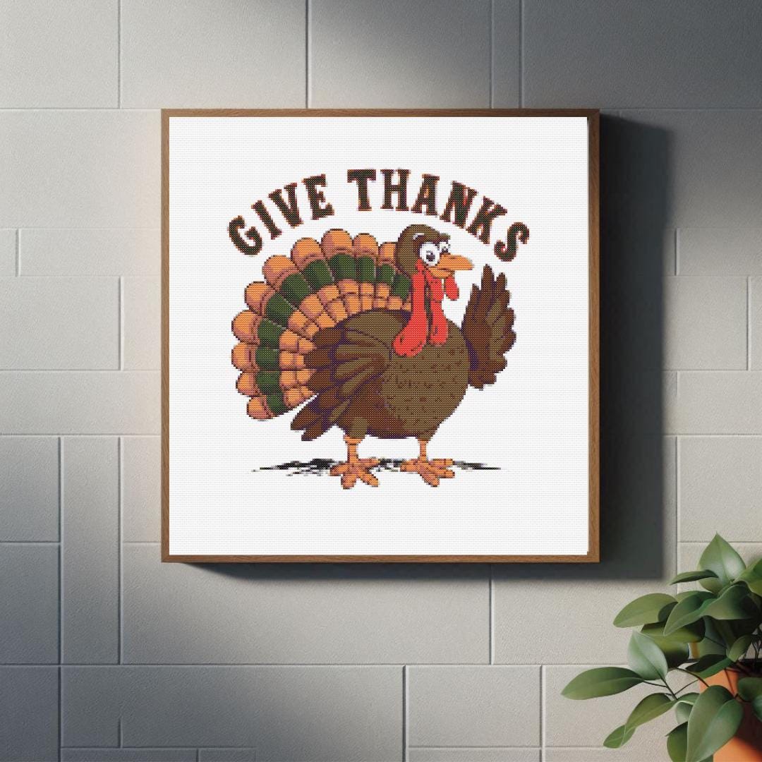 Give Thanks Cross Stitch Pattern With Turkey Symbol | Gratitude ...