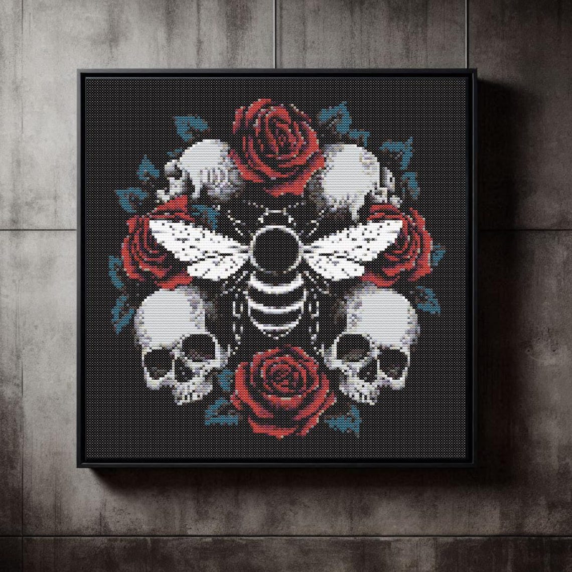 Gothic Bee With Skulls and Roses Cross Stitch Pattern – Dark Vintage ...