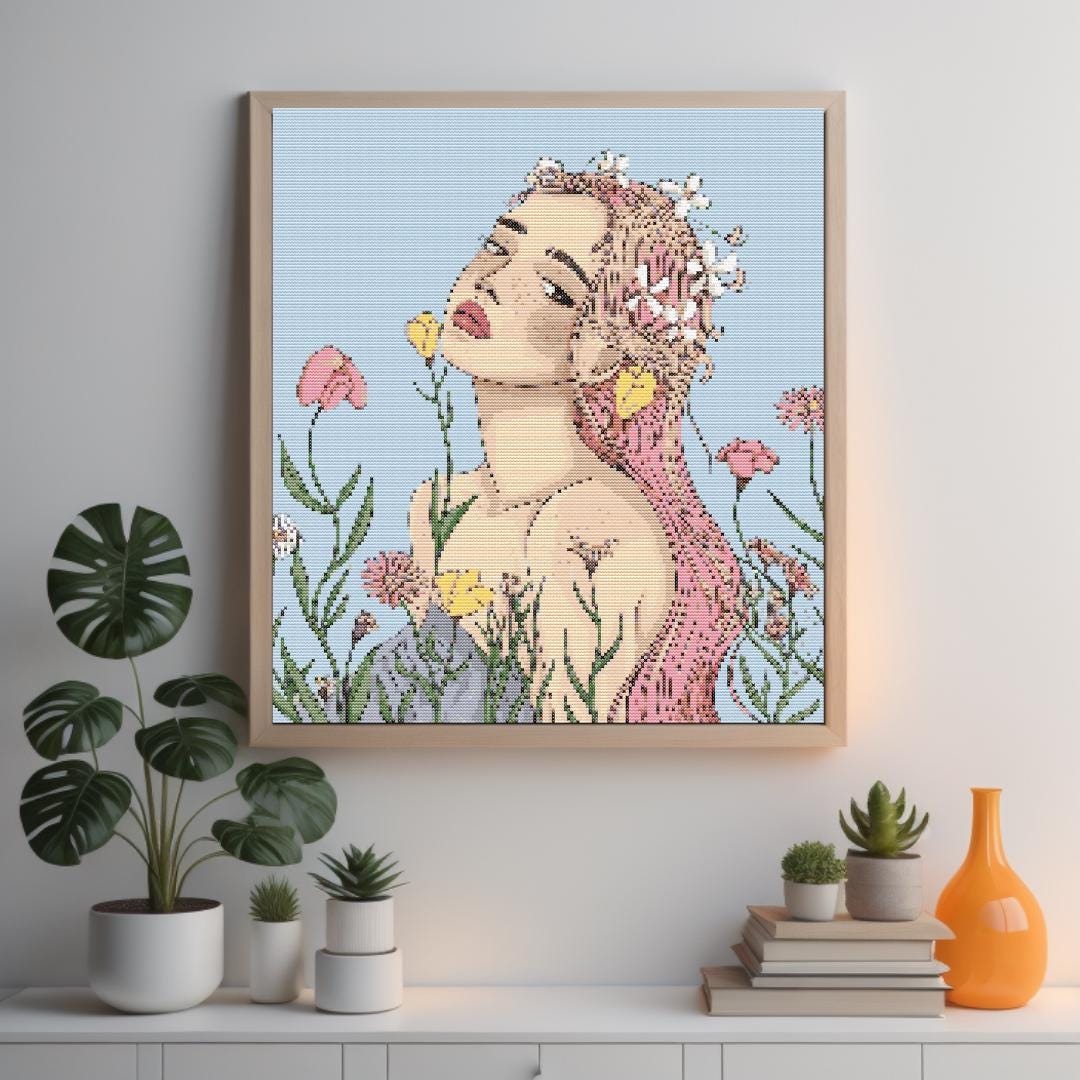 Artistic Drawing of a Young Woman Cross Stitch Pattern-digital Art ...