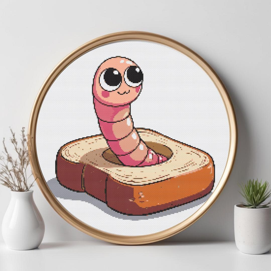 Funny Worm in Bread Cross Stitch Pattern: Kawaii Embroidery (PDF) - Etsy
