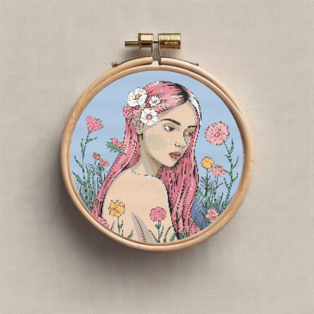 Artistic Drawing of a Young Woman Cross Stitch Pattern-digital Art ...