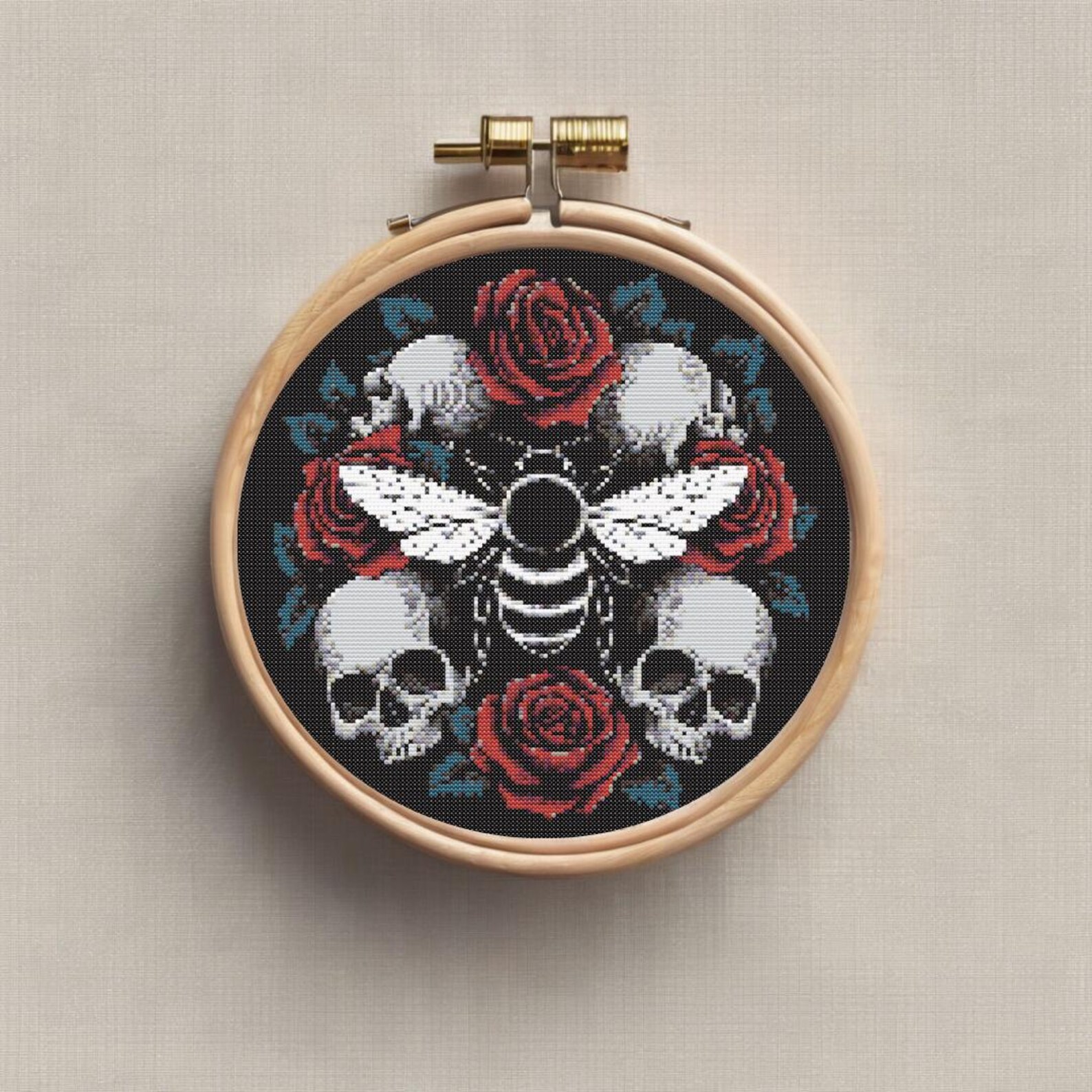 Gothic Bee With Skulls and Roses Cross Stitch Pattern – Dark Vintage ...