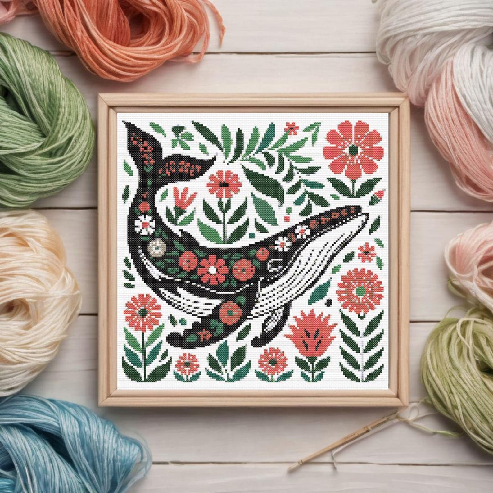 Ethereal Whale Cross Stitch Pattern-floralðnic Design-ethnic Embroidery ...