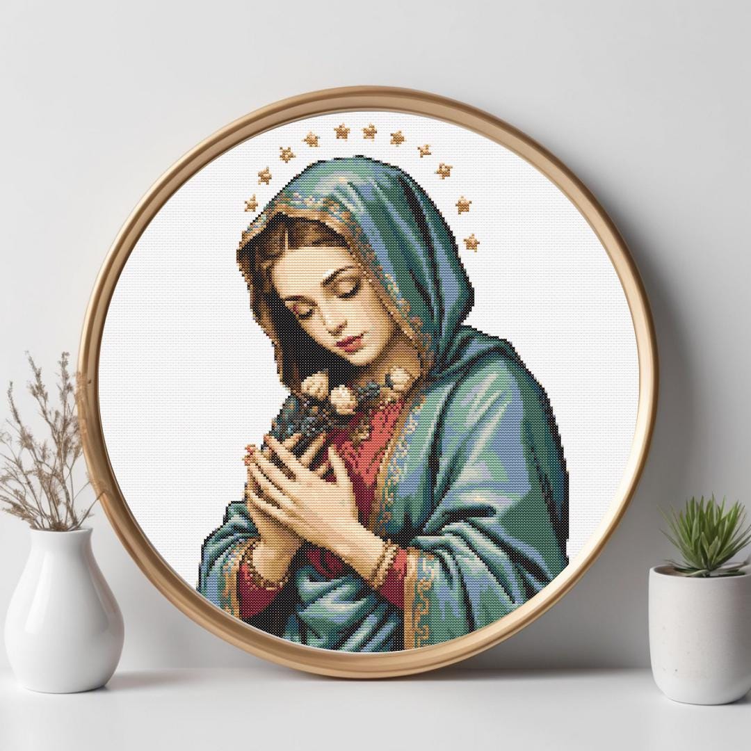 Virgin Mary Cross Stitch Pattern - Floral Religious Embroidery PDF ...