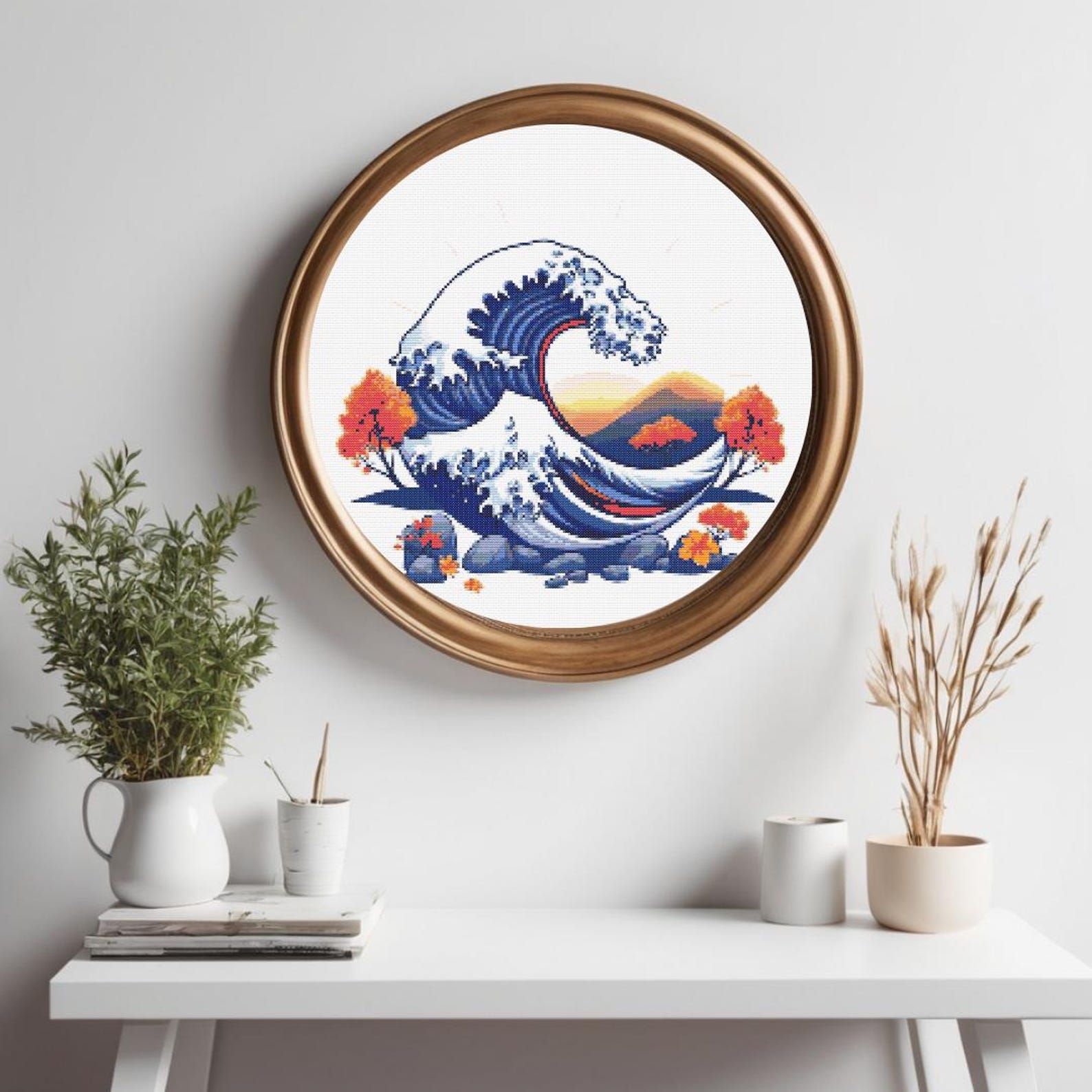 Japanese Wave Cross Stitch Pattern: Autumn Mountain Embroidery (digital PDF) - Etsy