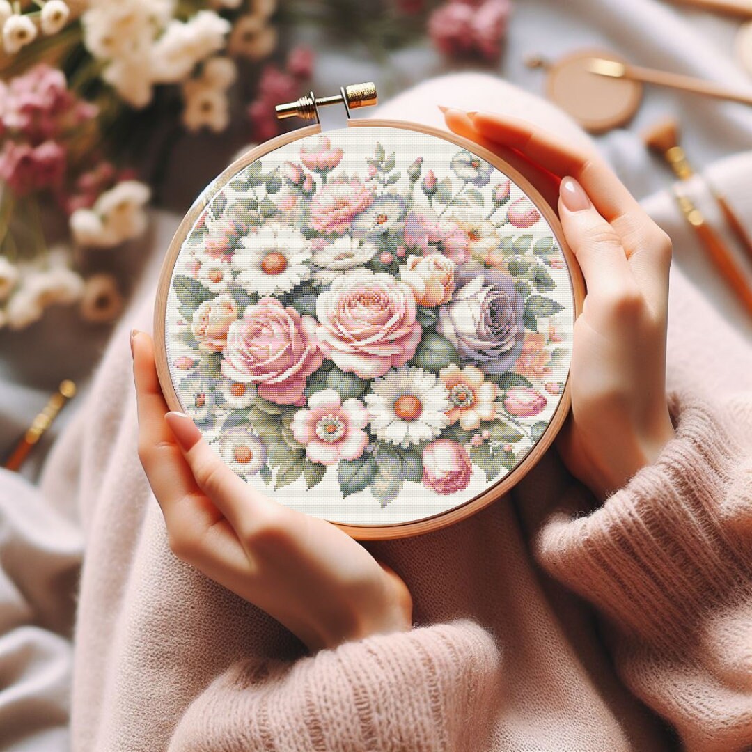 Digital Cross-stitch Models With Floral Patterns: Downloadable Designs ...