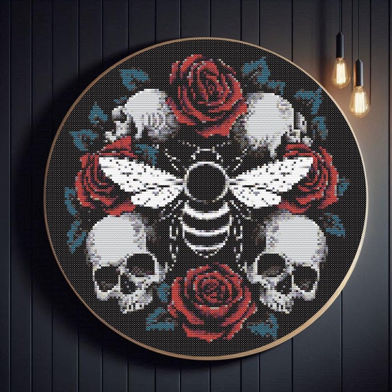 Gothic Bee With Skulls and Roses Cross Stitch Pattern – Dark Vintage ...
