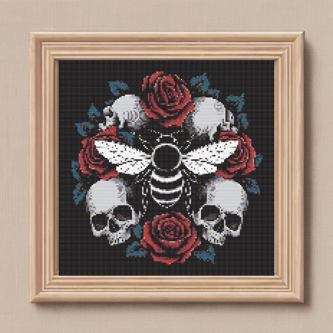 Gothic Bee With Skulls and Roses Cross Stitch Pattern – Dark Vintage ...