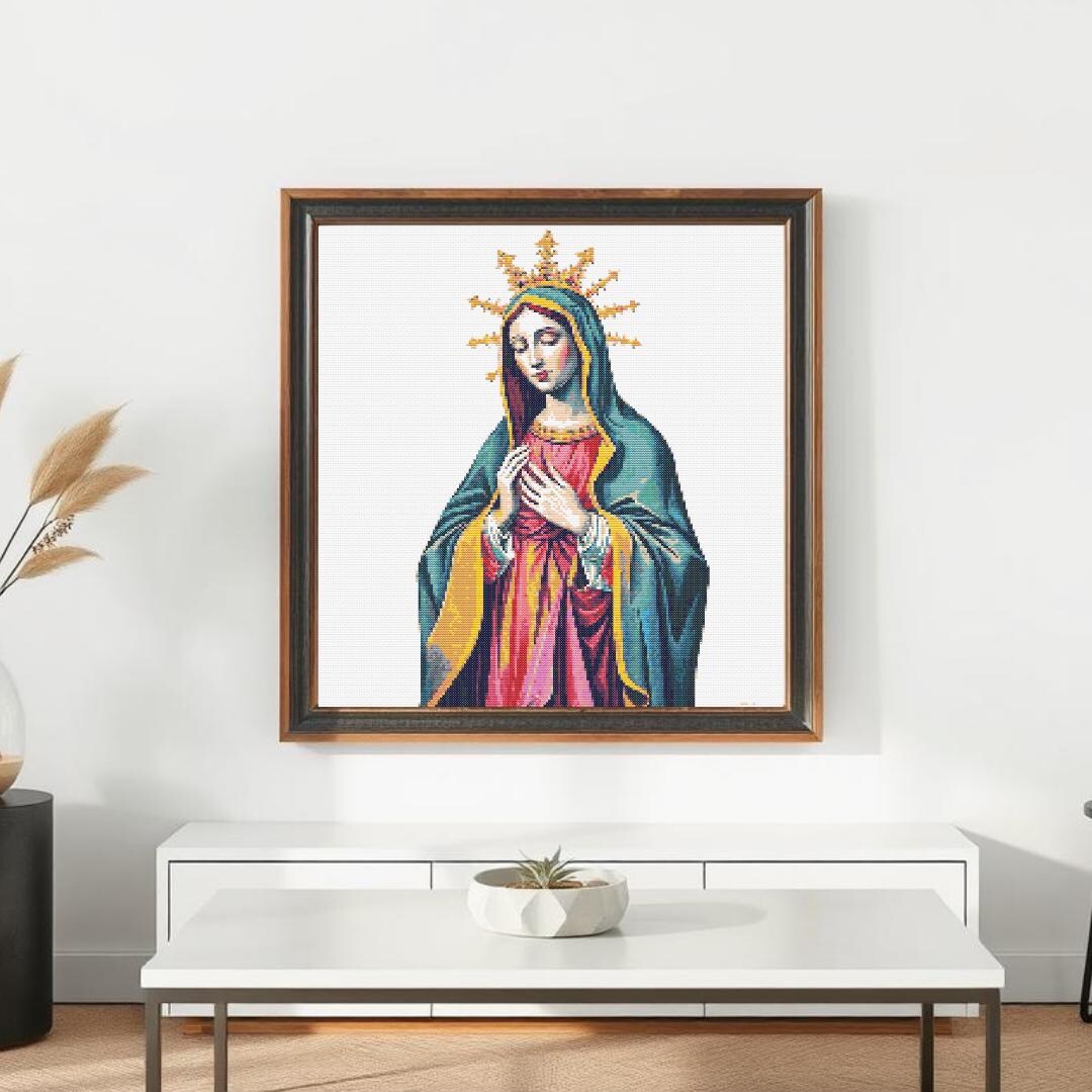 Neon Virgin Mary Cross Stitch Pattern | Colorful Religious Embroidery ...