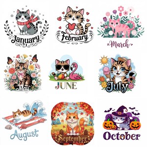 Cute Cats Representing 12 Months Cross Stitch Pattern-cute Cat Pattern ...