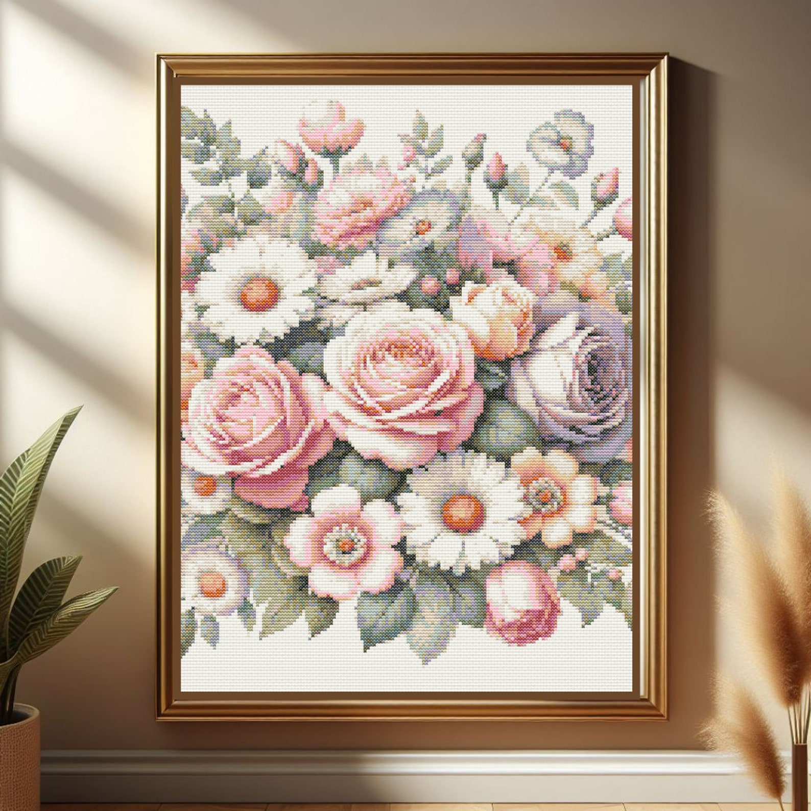 Digital Cross-stitch Models With Floral Patterns: Downloadable Designs ...